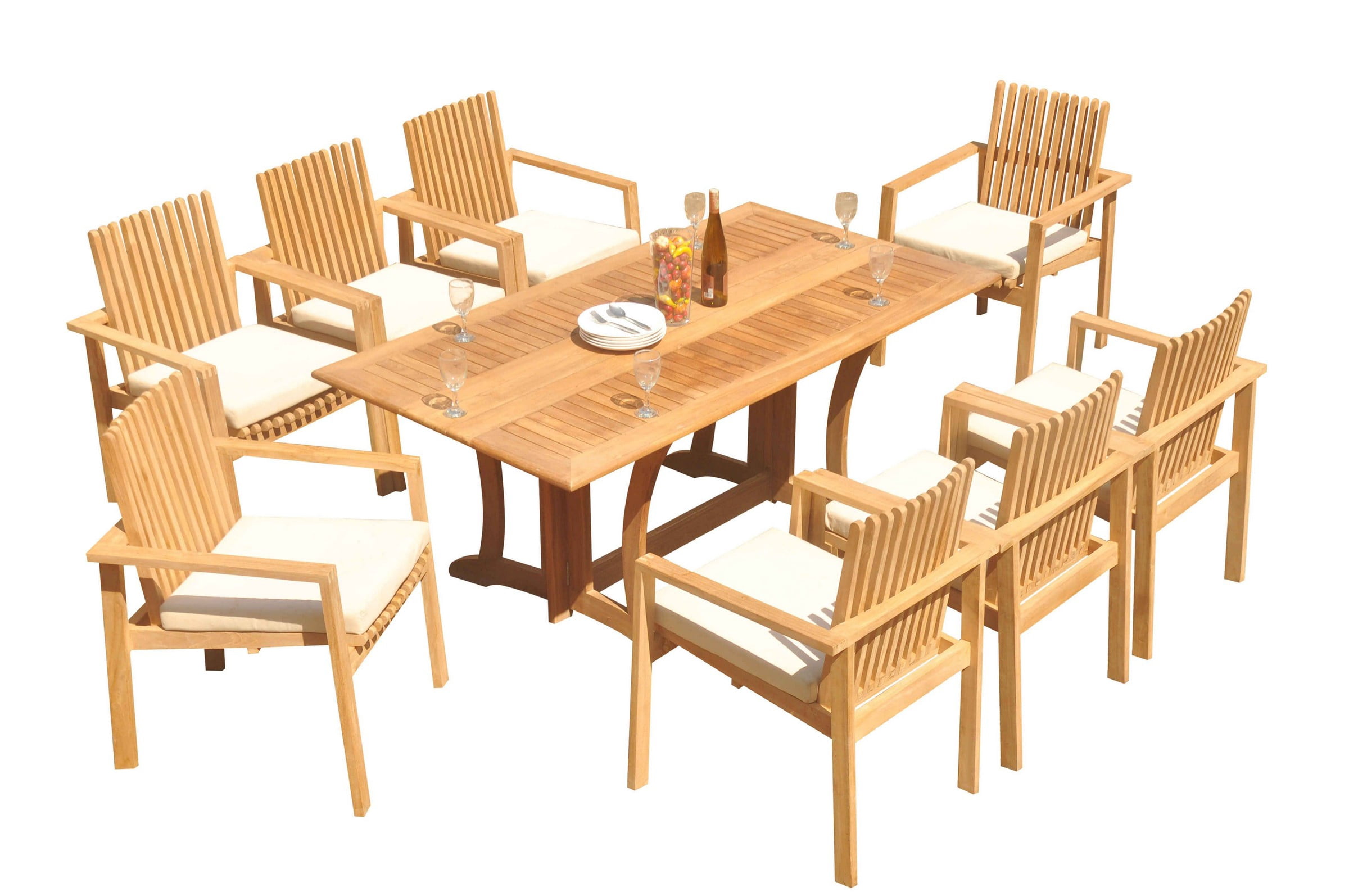 Grade-A Teak Dining Set: 8 Seater 9 Pc: Warwick Console Folding Rectangle Table And 8 Clipper ...