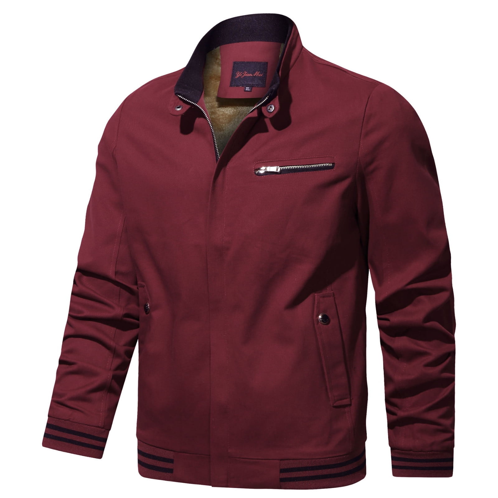 Cotton Lightweight Jacket for Men, Zip-Up Windbreaker Military Lapel ...