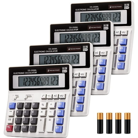 4 Pack Desk Calculator Large Display 2 Way Power Battery and Solar ...
