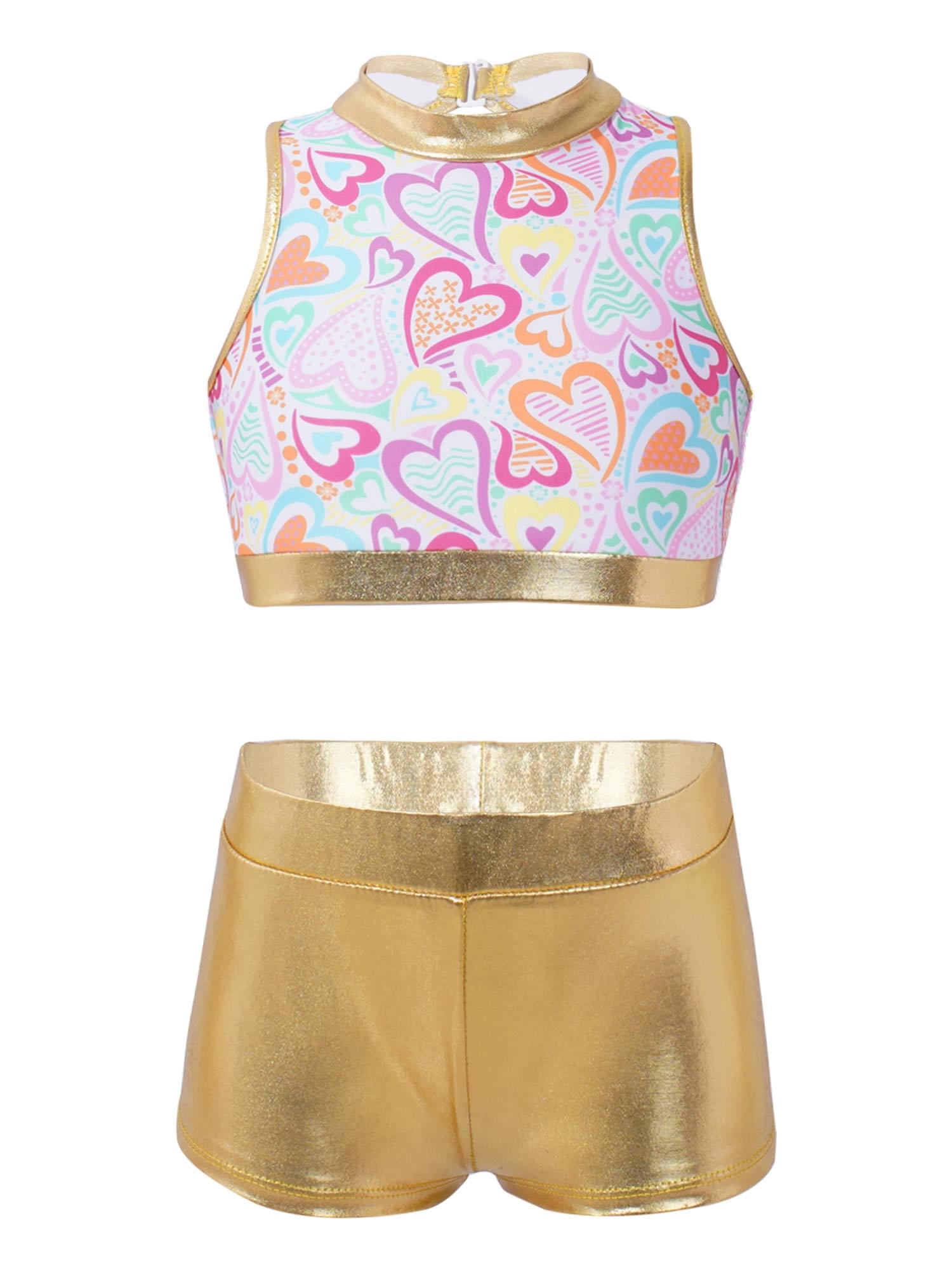 iEFiEL Girls Sparkly Sequins Ballet Dance Outfit Gymnastics Crop Top ...