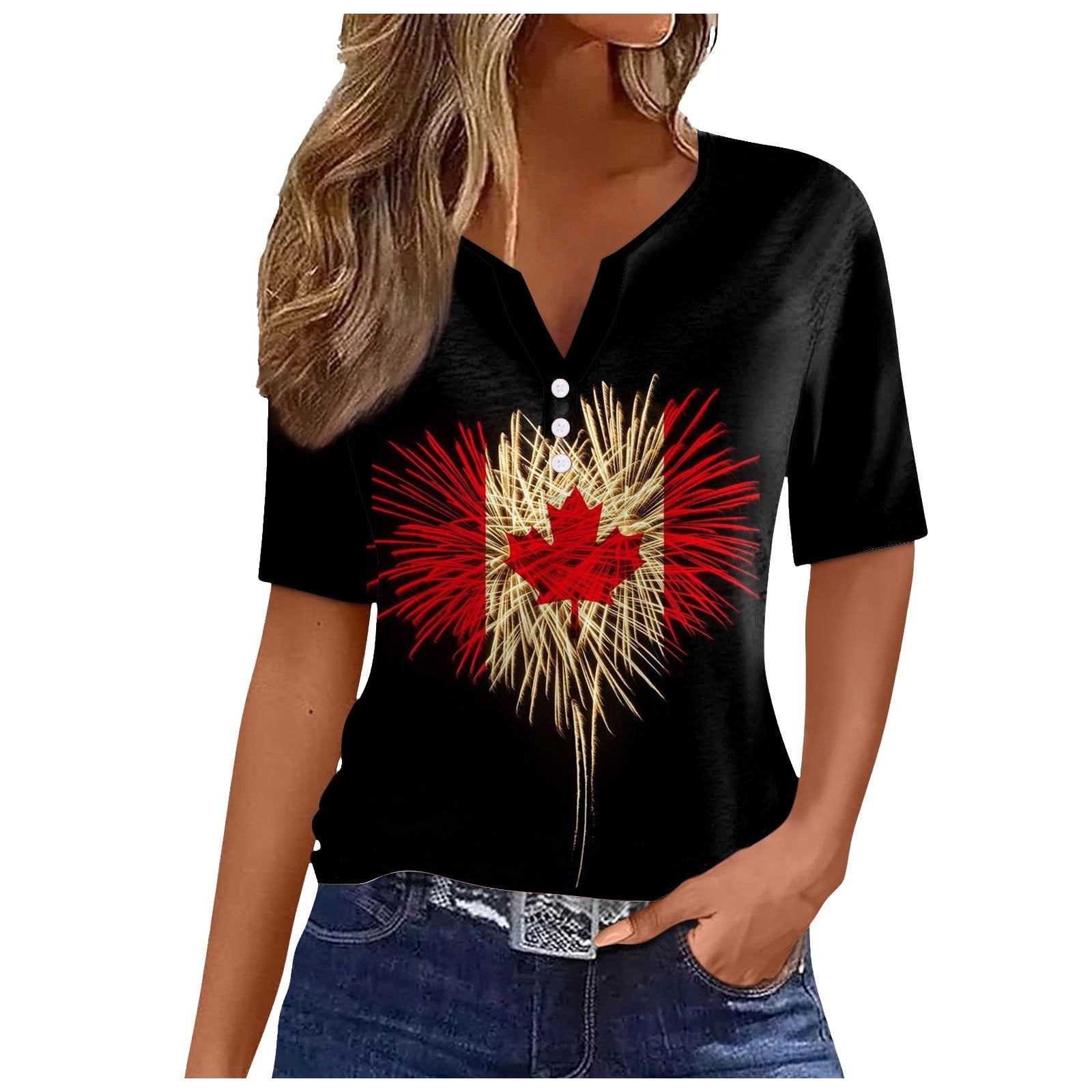 Click here for Weiyll Ladies T Shirts V Neck Canada Day Maple Lea... prices