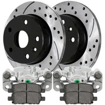 AutoShack Front and Rear Drilled Slotted Brake Rotors Silver and Ceramic Pads Kit Replacement ...