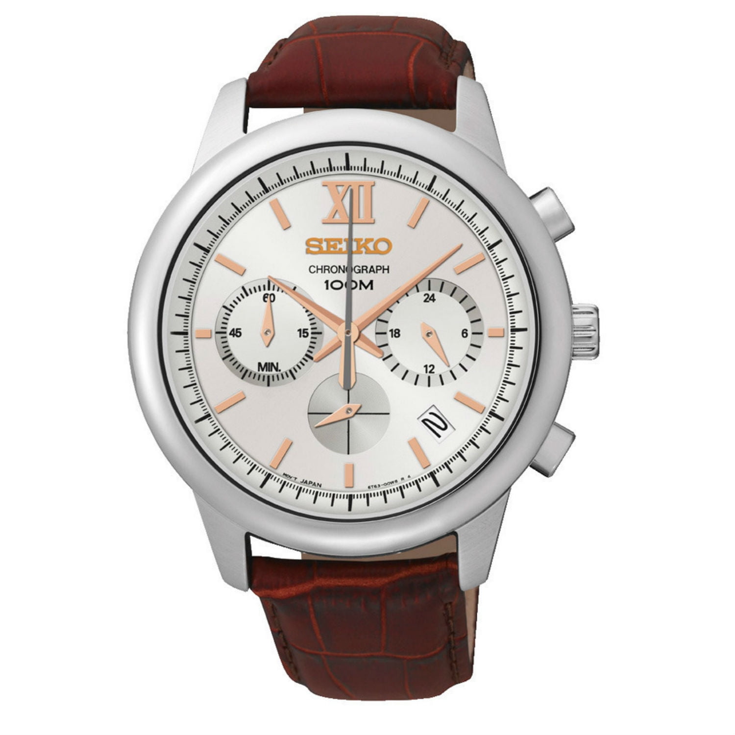 Seiko Men's 42mm Brown Leather Band Steel Case Hardlex Crystal Quartz Silver-Tone Dial Watch ...