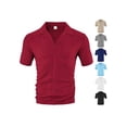 Burgundy Mens Short Sleeve Ribbed Knit Turn-Down Collar Button-Up Shirt ...