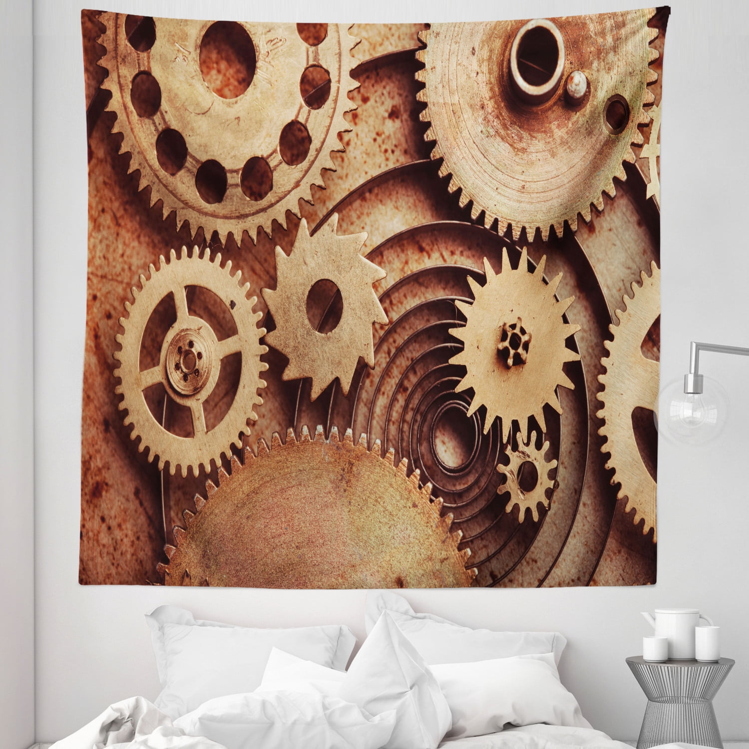 Industrial Tapestry, Inside the Clocks Theme Gears Mechanical Device ...