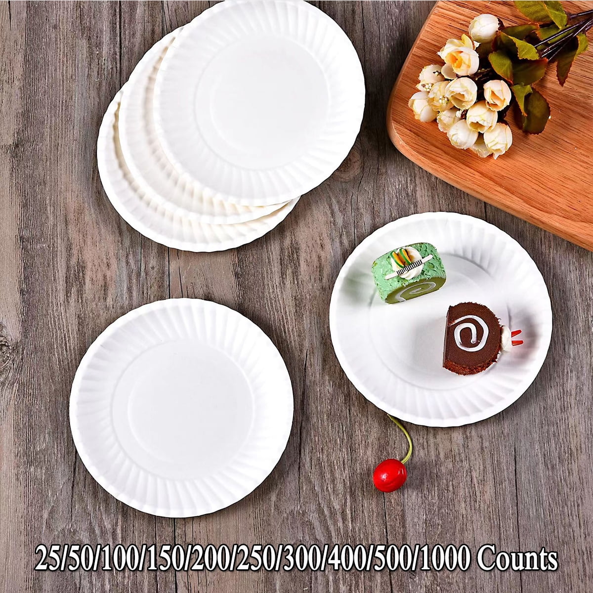White Plastic Plates 6/9-inch Party Plates, Dessert Plates and ...