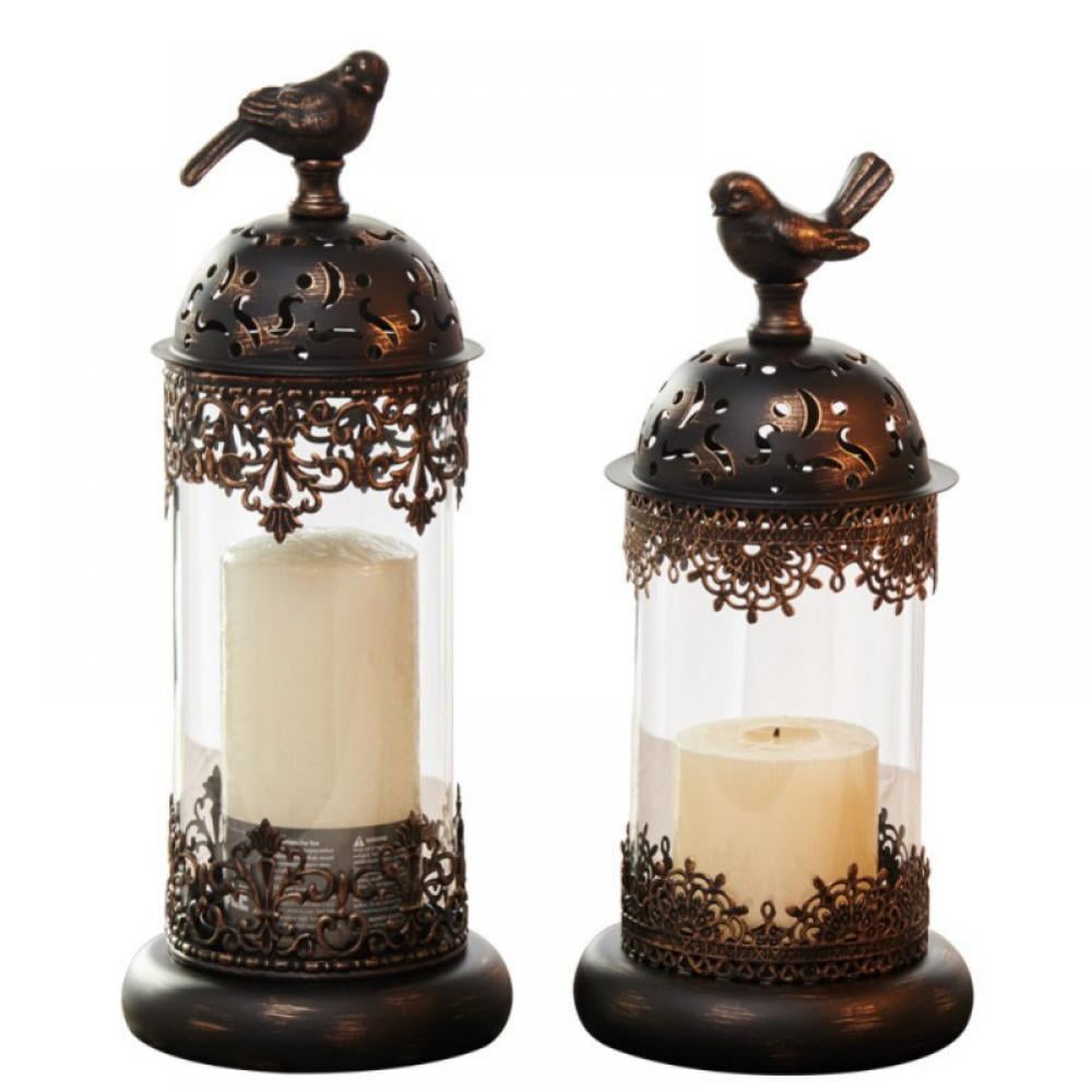 Aosijia 2 Pcs Vintage Pillar Candle Holders Moroccan Wrought Iron ...