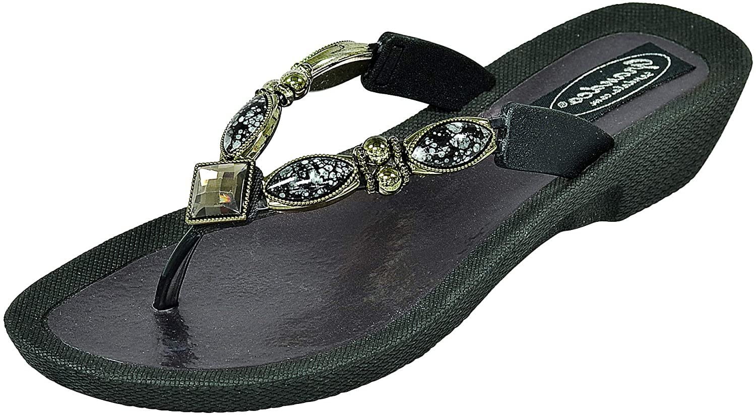 Grandco Womens Beaded Sandals Royal V Thong Jeweled Slip-on Flip Flops ...
