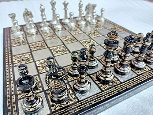 12" Solid Brass Metal Chess Set Pieces & Board with Velvet Storage Box ...