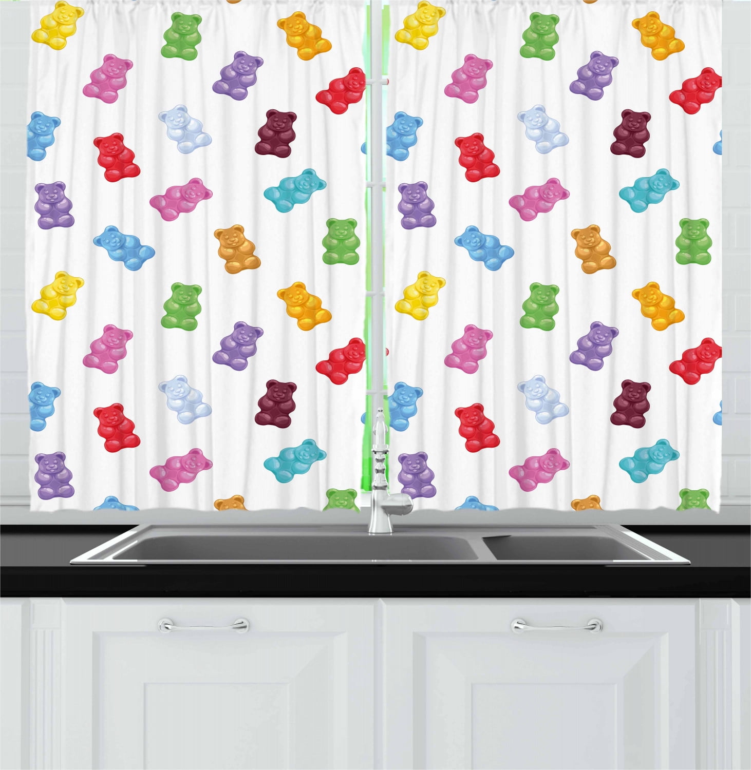 Kids Curtains 2 Panels Set, Vibrant Colored Gummy Bears Candies ...