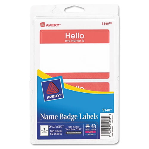 Printable Self-Adhesive Name Badges, 2 1/3 X 3 3/8, Red "hello", 100 ...