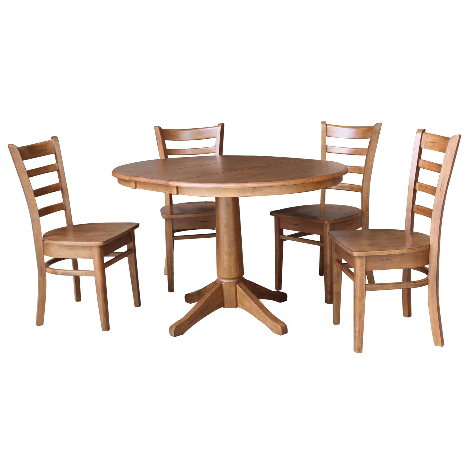 36" Round Solid Wood Extension Dining Table with 4 Chairs in Distressed ...
