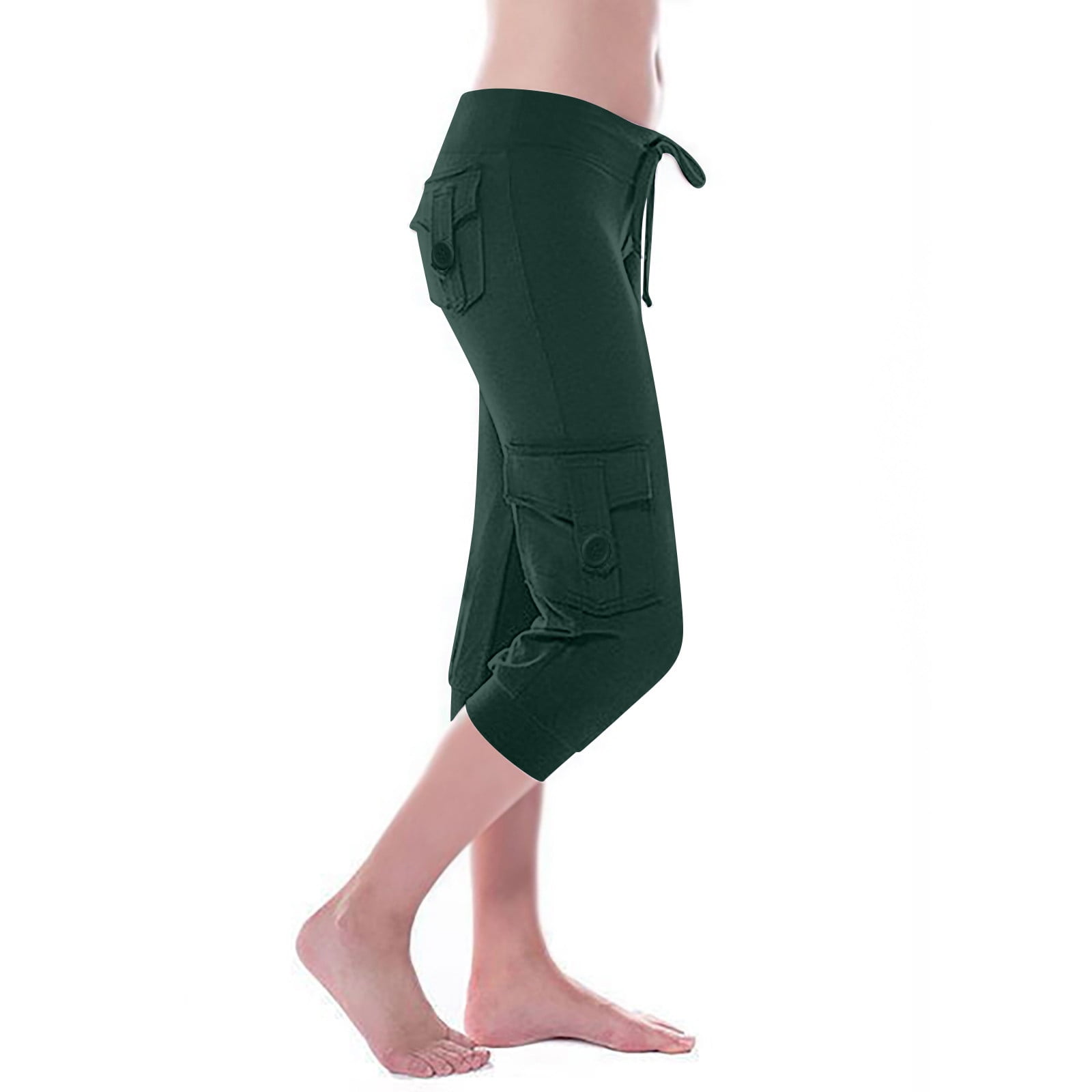 Owordtank Plus Size Cargo Capri Pants For Women With Pockets Drawstring