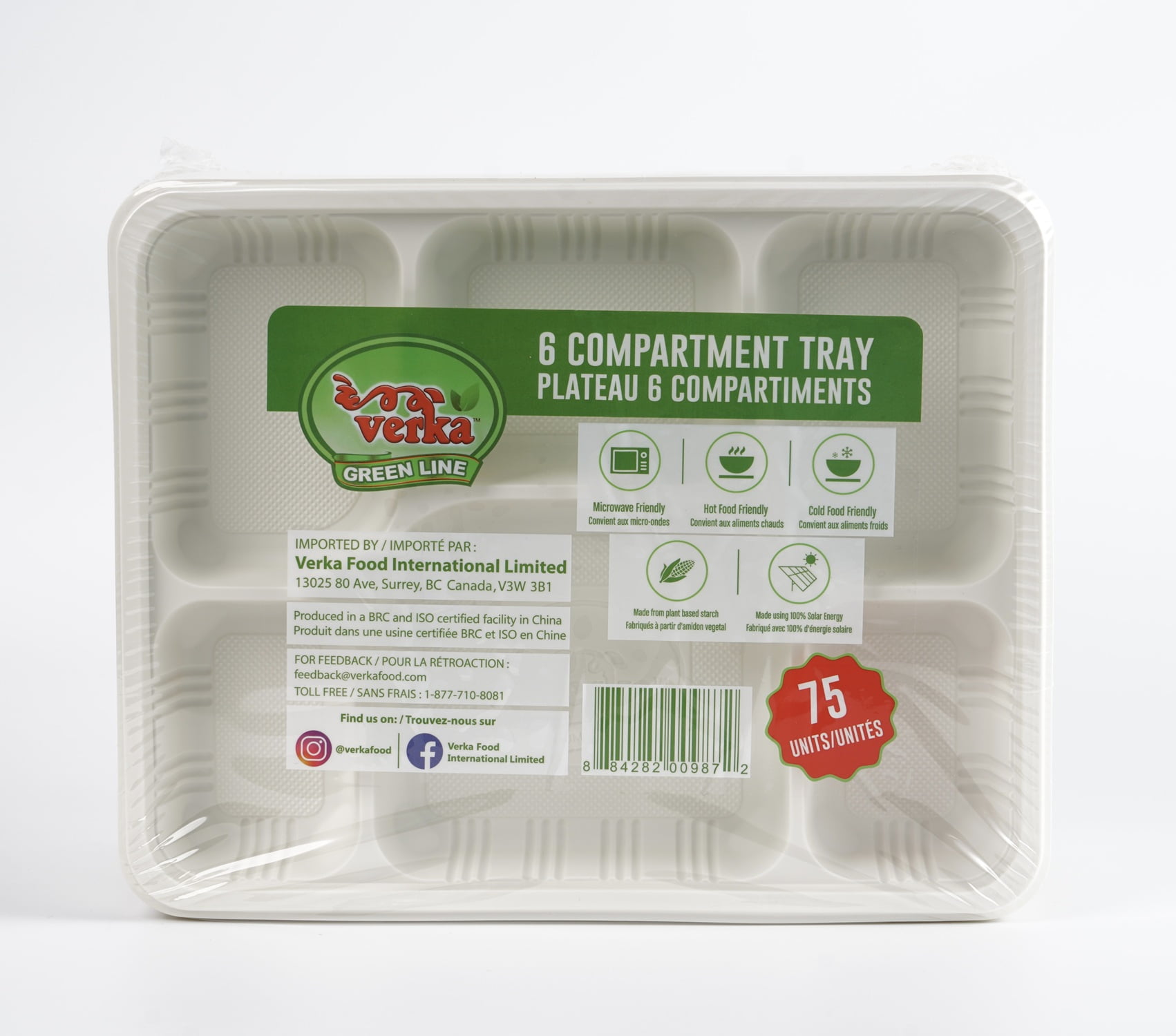 Verka Greenline 6 Compartment Trays, 75 Units - Walmart.ca