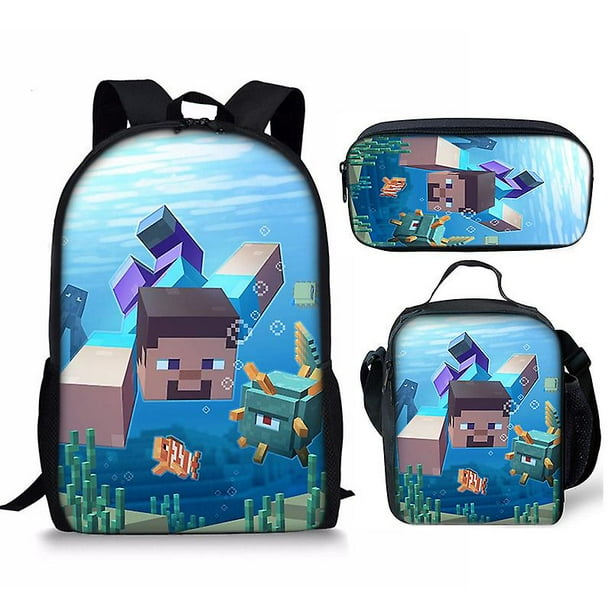 Minecraft Square People Children's Schoolbag Three-piece Set Bag Pencil ...
