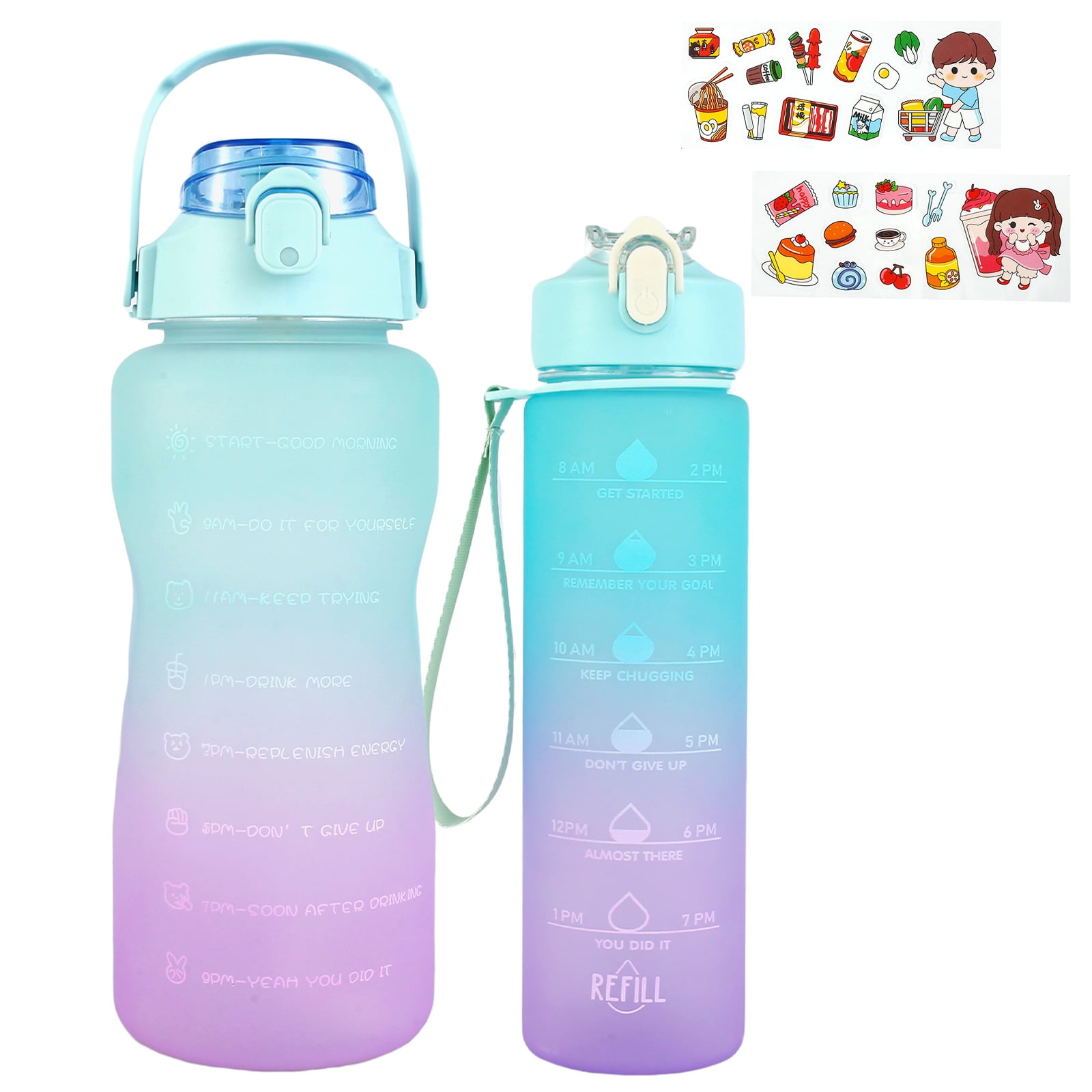 Duety 2pcs Water Bottles Set Gradient Sports Bottle with 2L Large ...