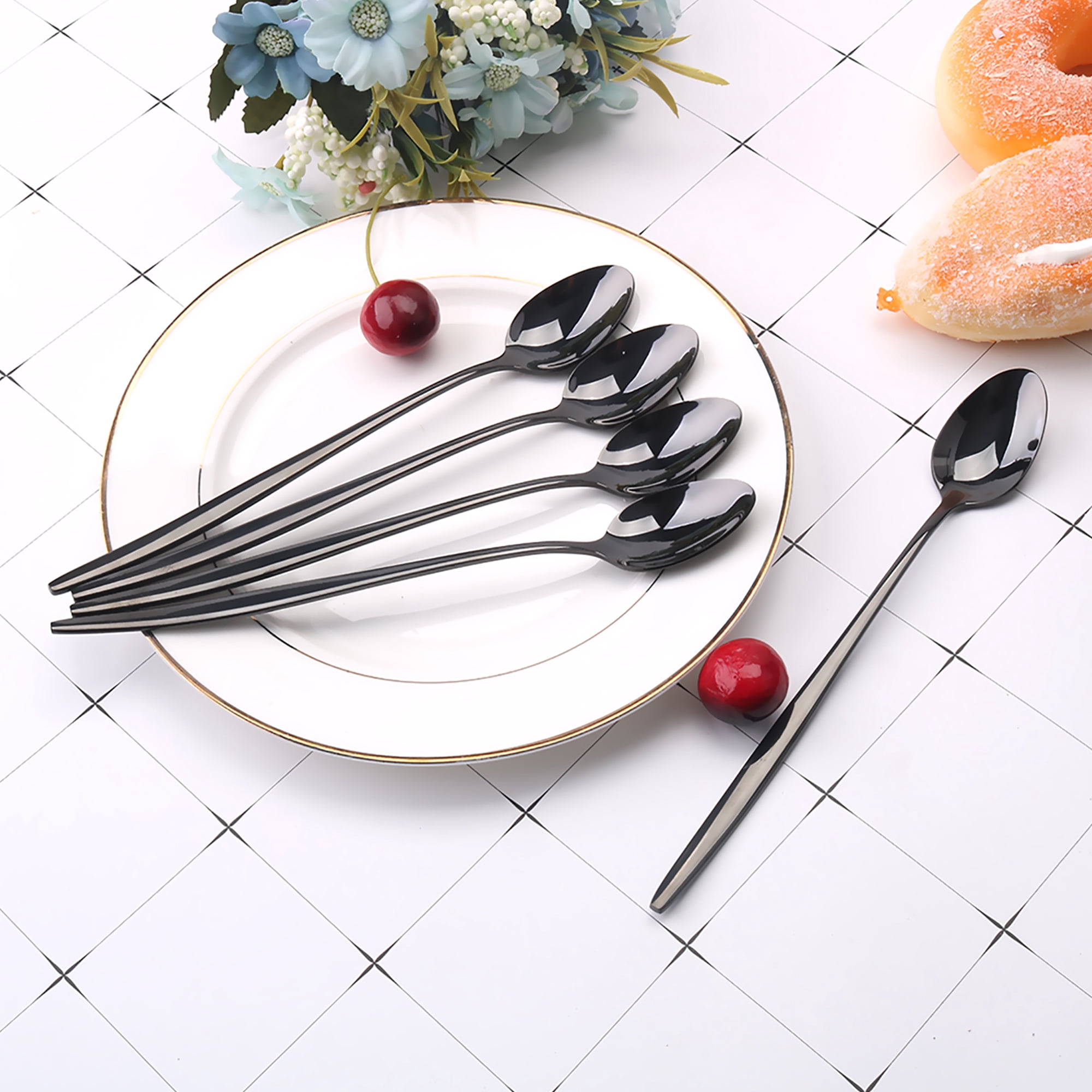 5pcs Ice Cream Spoon Rust-proof Stainless Steel Handle Scoop Stirring ...