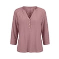 AherBiu Plus Size Tops for Women Eyelet Hole Button Notch V Neck 3/4 ...