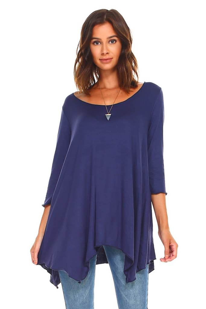 Simplicitie Women's 3/4 Sleeve Loose Fit Flare Swing T Shirt Tunic Top ...