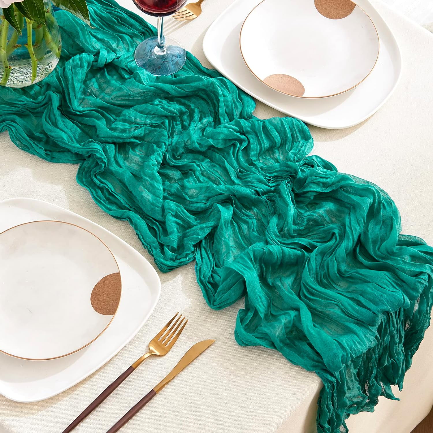 Click here for Srizian Teal Cheesecloth Table Runners  10ft Wide... prices