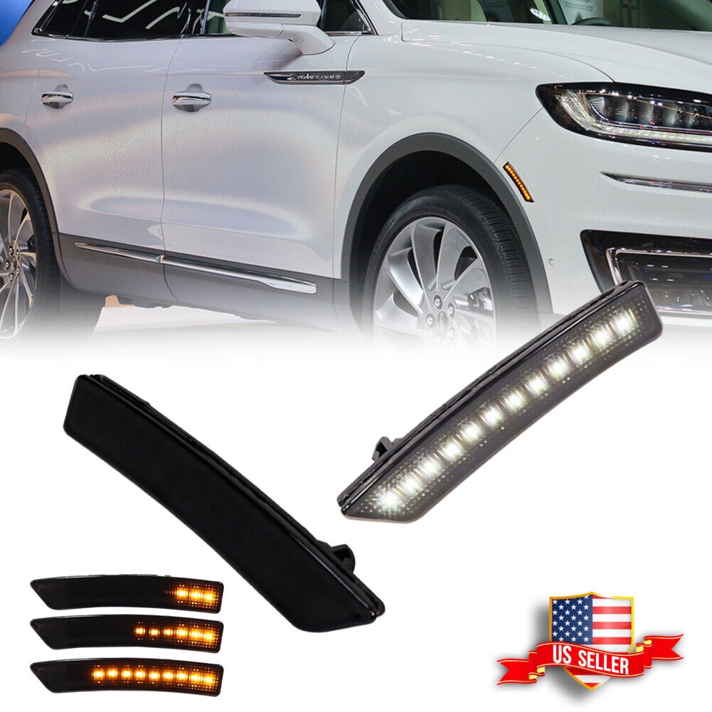 GTINTHEBOX Switchback LED DRL Front Fender Side Marker Lamp For 2016-2022 Lincoln Nautilus MKX ...