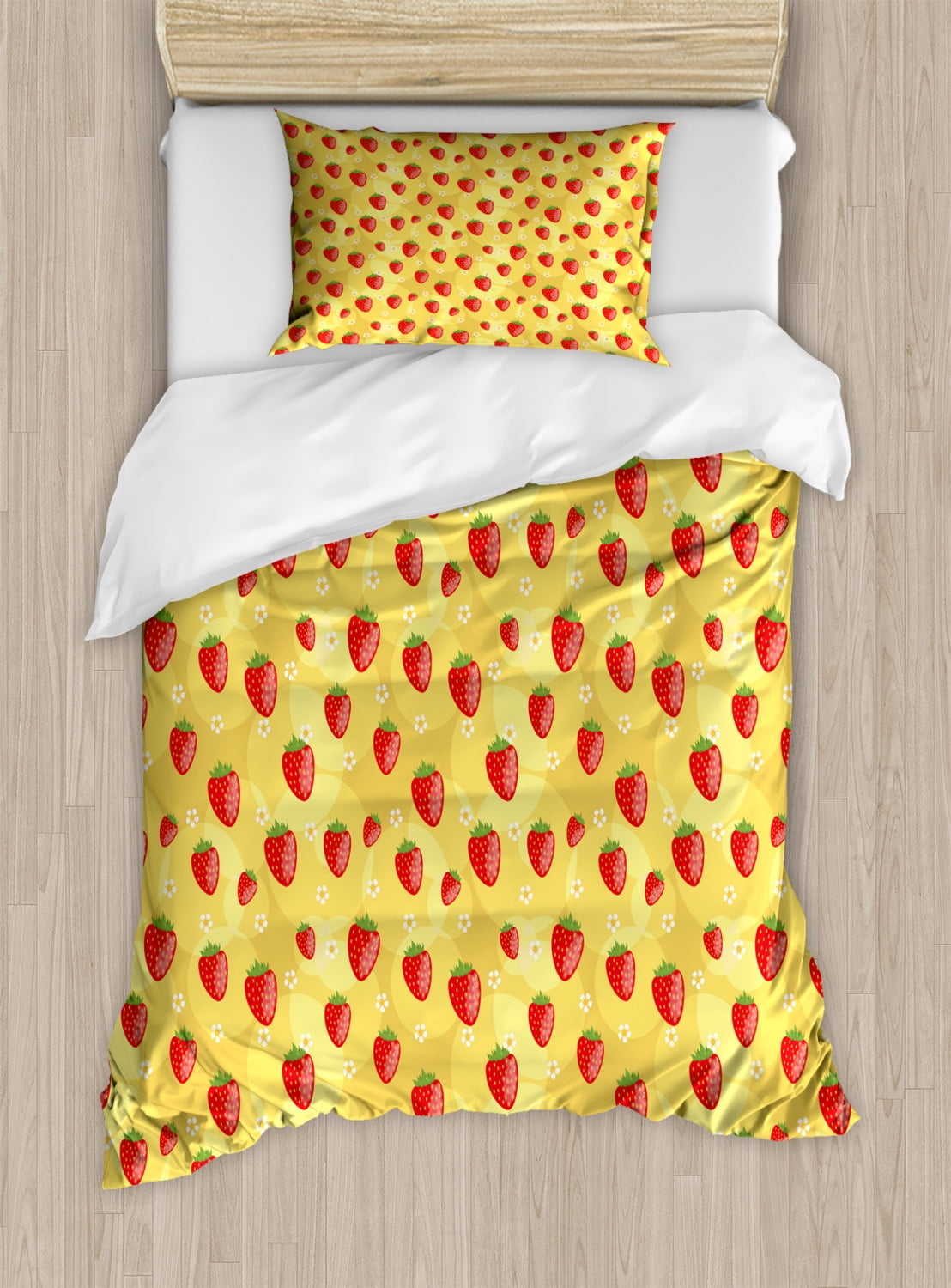 Strawberry Twin Size Duvet Cover Set Retro Spring Theme Print With