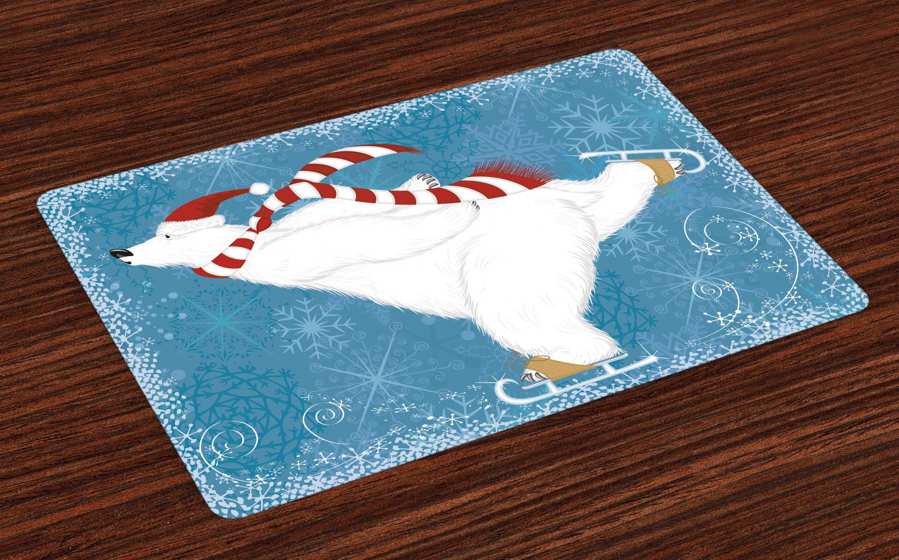 Ambesonne Bear Place Mats Set of 4, Ice Skating Polar Bear, Standard ...