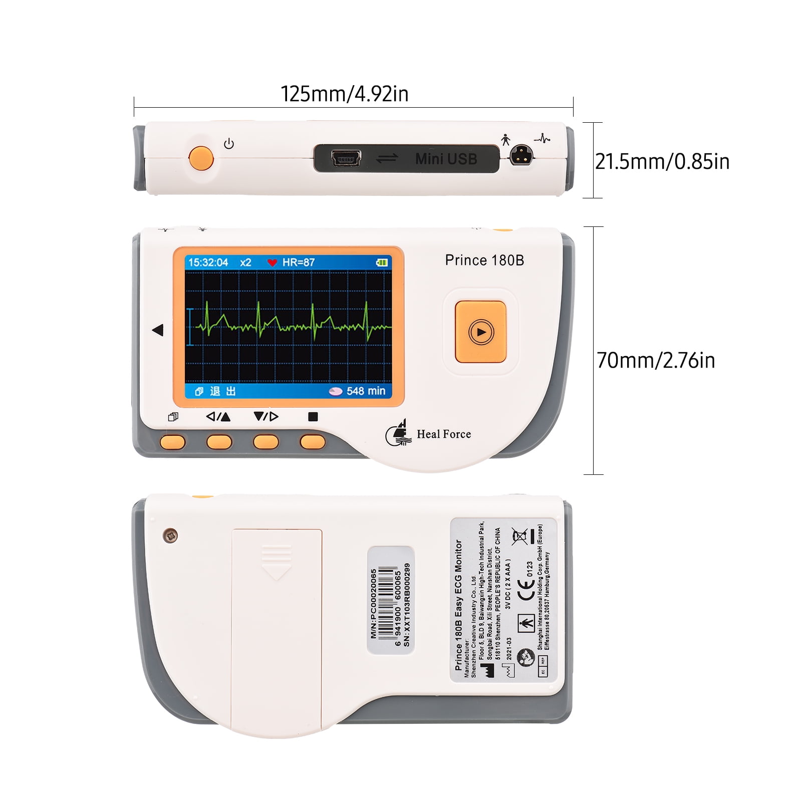 Buy Force PC-180B0 Portable ECG Monitor Handheld LCD Heart Rate Home ...