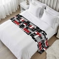 Abstract Lines Bed Runner Queen Size Black Gray Red Rectangle Geometric ...