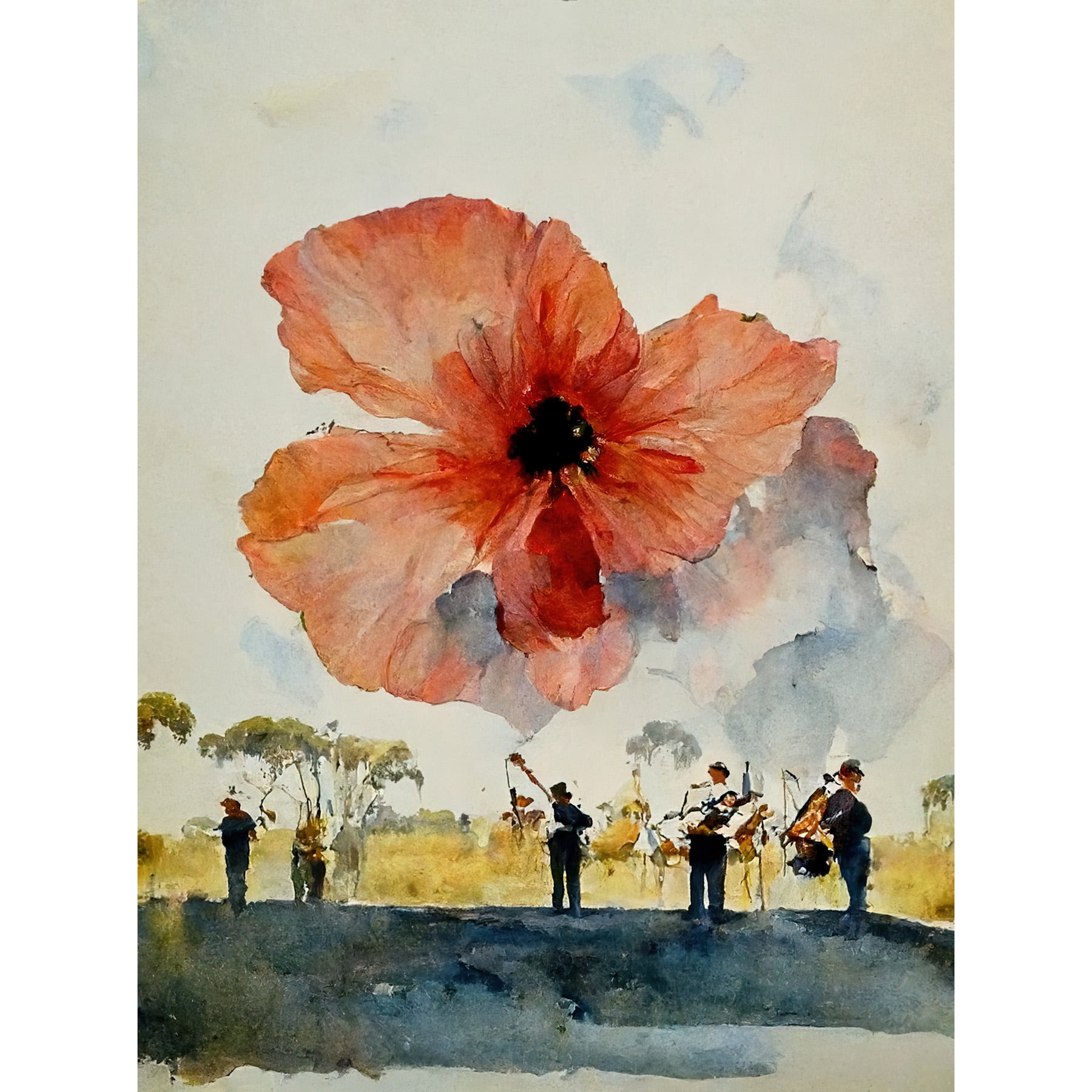 Watercolour War Memorial Remembrance Day Poppy Brass Band Unframed Wall ...