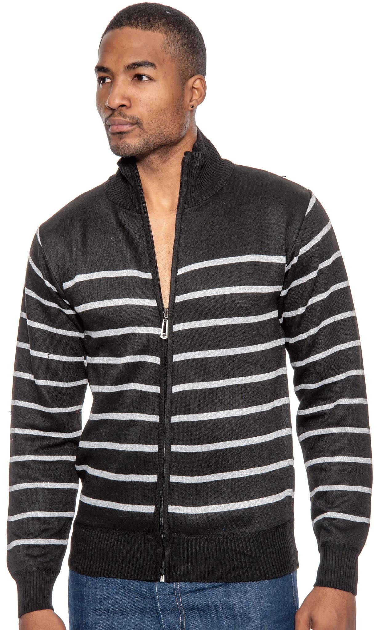 true rock men's full front striped sweater-black-small - Walmart.com