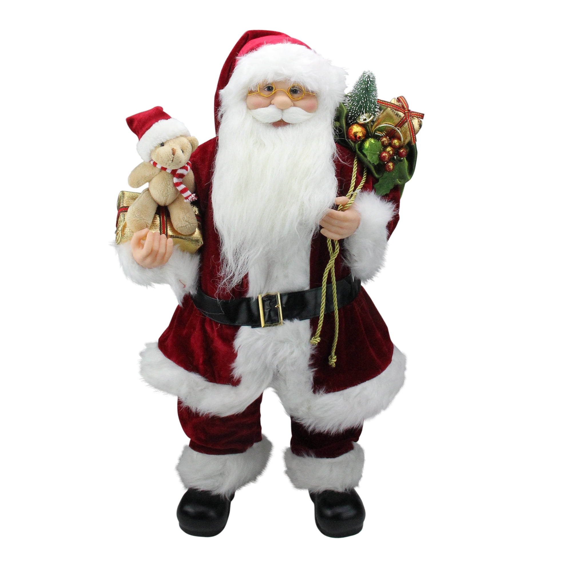 24" Traditional Standing Santa Claus Christmas Figure with Teddy Bear ...