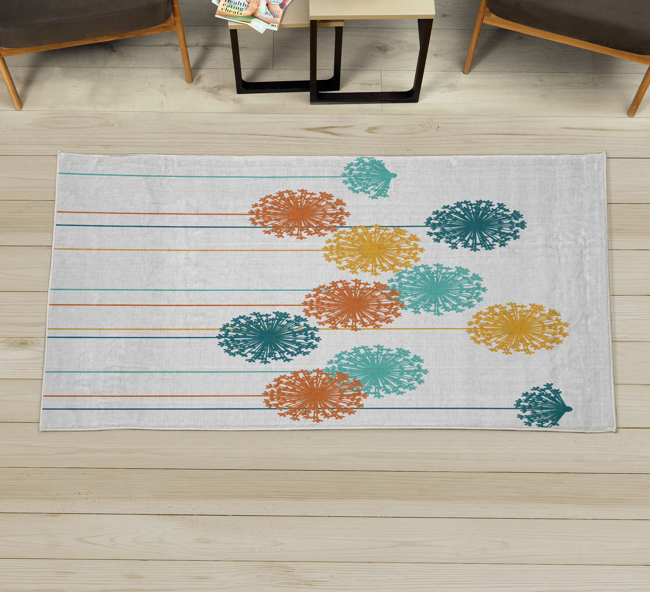 Dandelion Decorative Rug, Abstract Wildflower Silhouettes Botanical ...