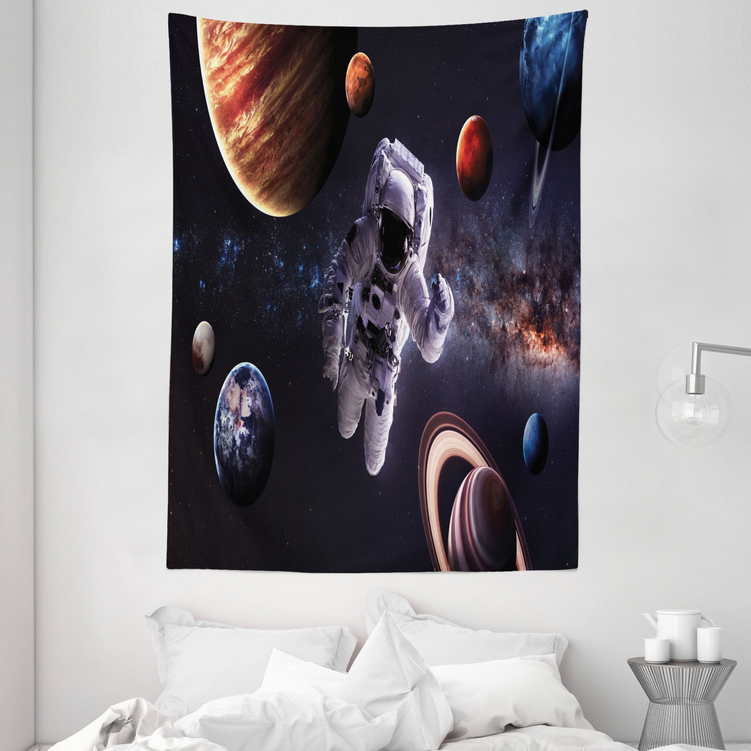 Outer Space Tapestry, Astronaut Between Planets Mars Neptune Jupiter ...