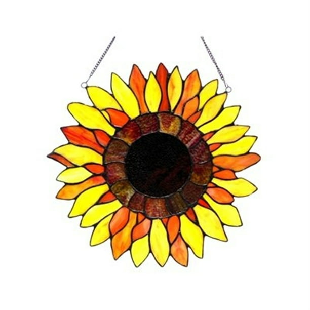CHLOE Lighting SUNNYVILLE Tiffany-glass Sunflower Window Panel 16 ...