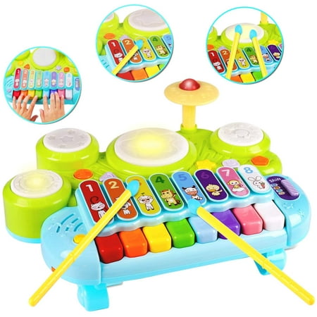 Baby Musical Montessori Toys 3 in 1 Piano Keyboard Xylophone Drum Set ...