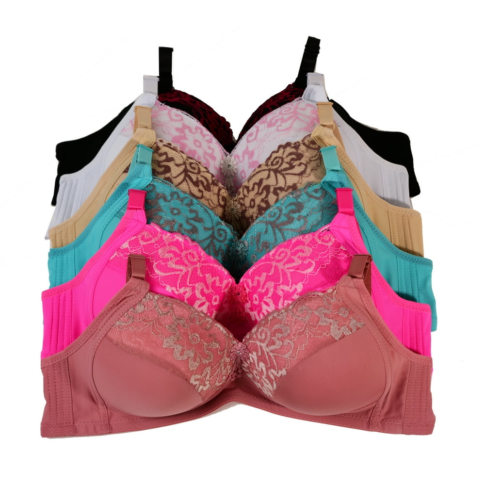 Pink Women Bras 6 Pack Of No Side Effects Wire Free Bra B Cup C Cup