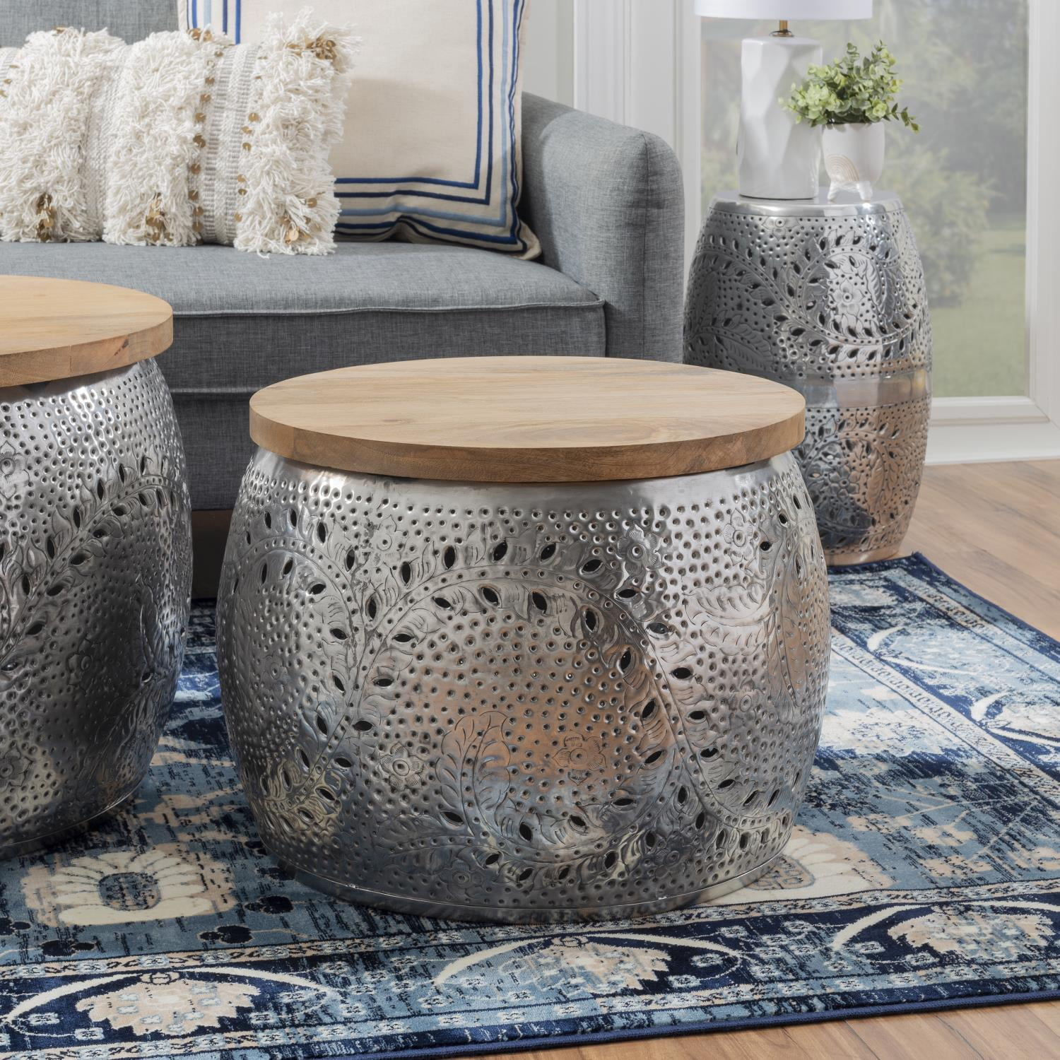 Powell Kyomi Drum Accent Table with Storage - Small - Copper - Walmart.com