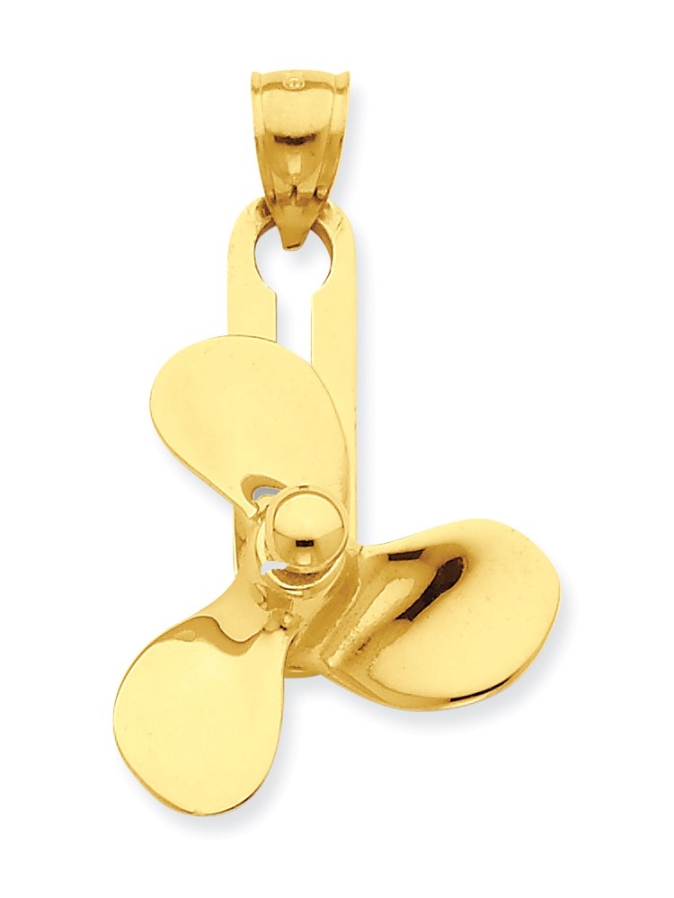 14K Yellow Gold Moveable 3 Blade Propeller Pendant (38mm x 24mm ...