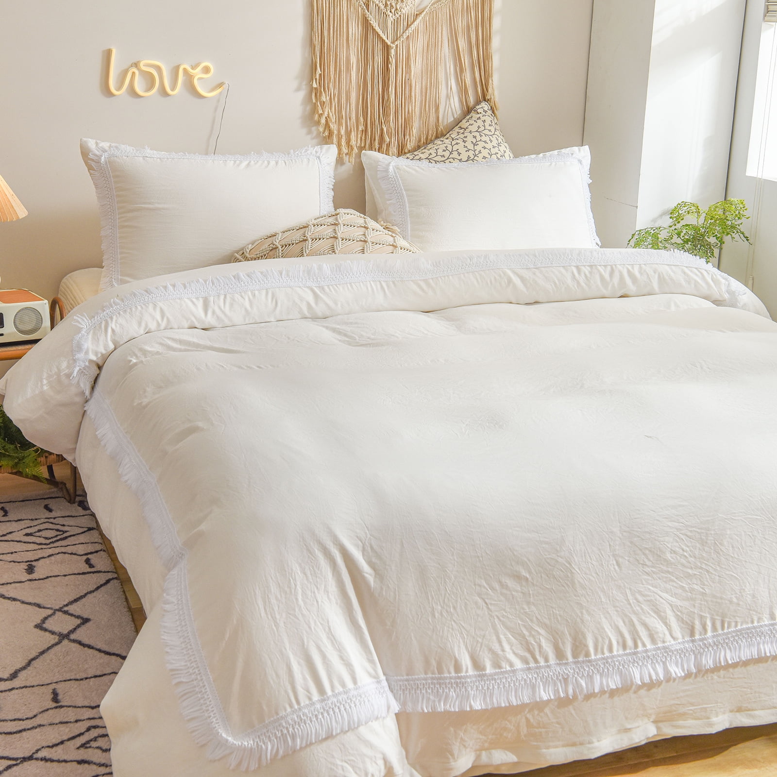 Move Over White Tufted Tassel Bedding Sets King Ruched Tassel Pattern ...