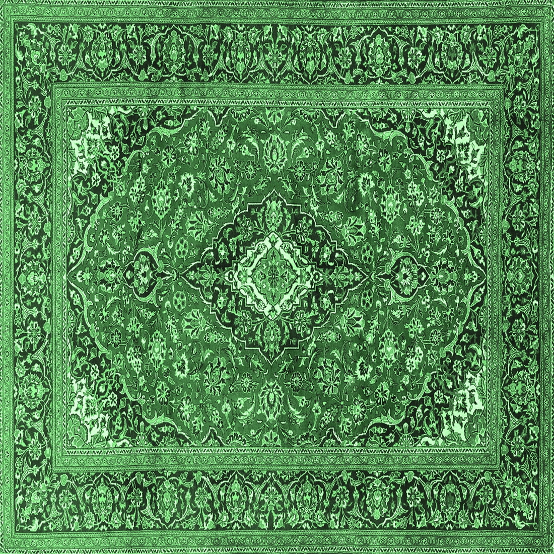 Ahgly Company Indoor Square Medallion Emerald Green Traditional Area ...