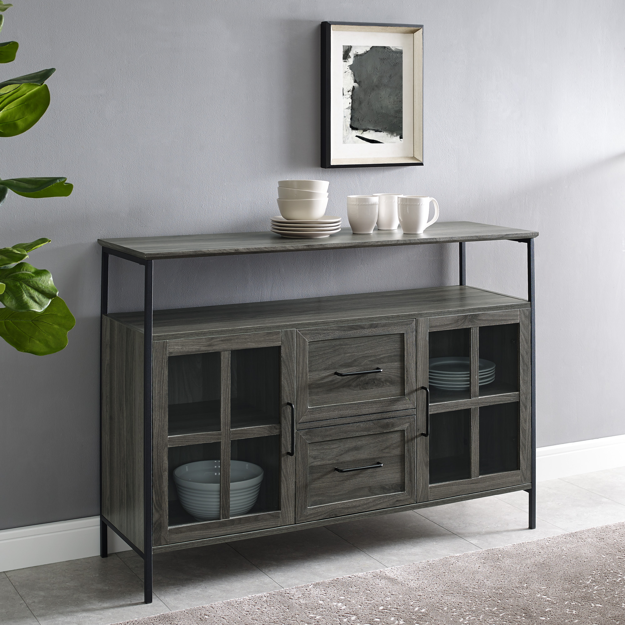 Manor Park Industrial 3-Door Storage Buffet - Slate Grey - Walmart.com ...