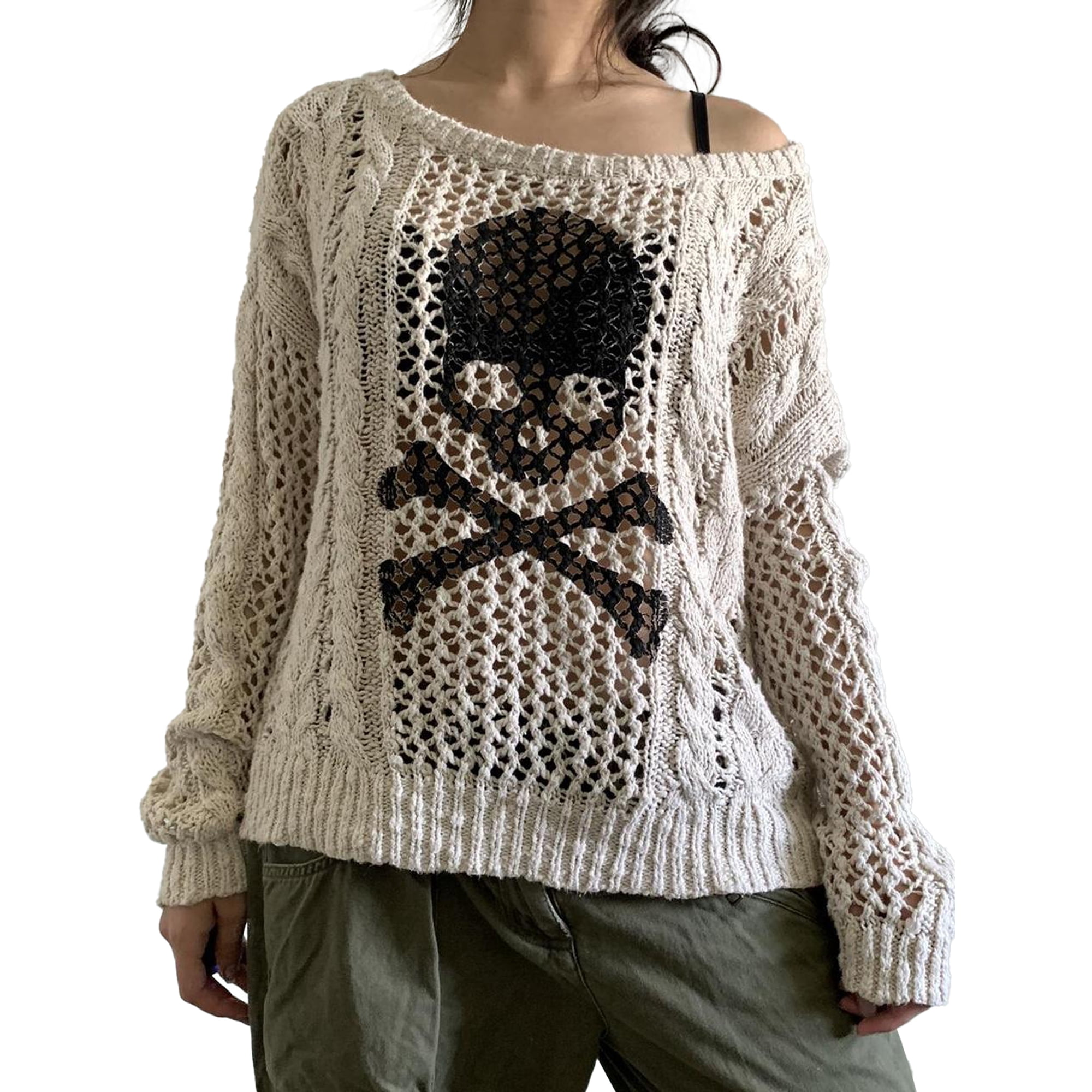 Click here for Fortune Women Skull Sweater Gothic Hollow Out Long... prices