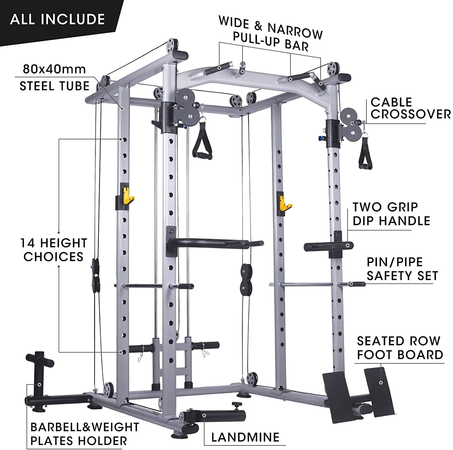Buy Mikolo Multi-Function Power Rack Cage, 1400 lbs Weight Cage with ...