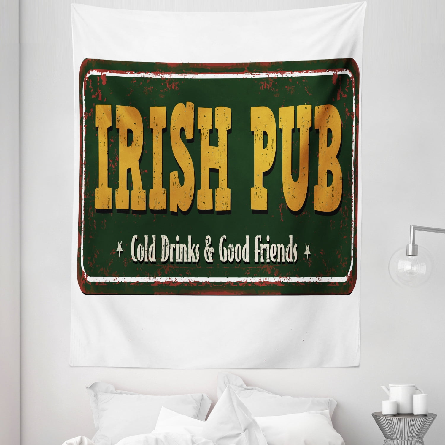 Irish Pub Tapestry, Vintage Grunge Bar Sign with Cold Drinks and ...