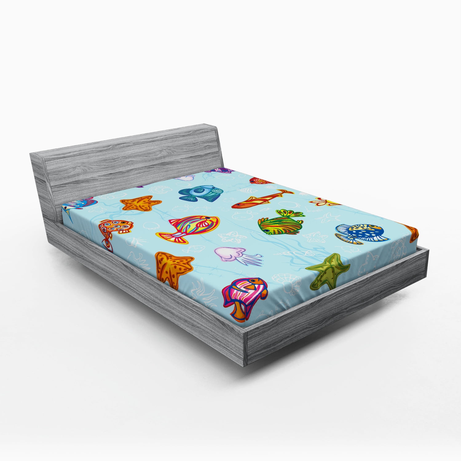 Ocean Fitted Sheet, Types of Fish in Deep Sea Navy Nautical Life ...