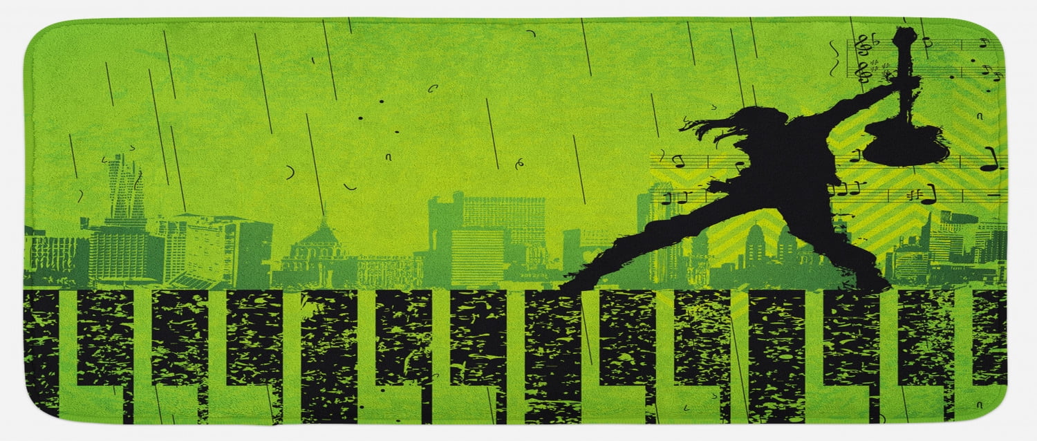 Popstar Party Kitchen Mat, Music in the City Theme Singer with Electric ...