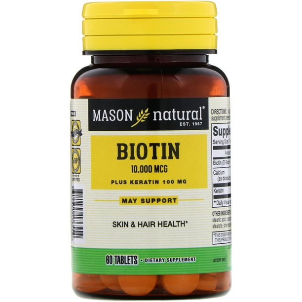 Mason Natural Biotin Plus Keratin 10 000 mcg 60 Tablets - Walmart.com ...