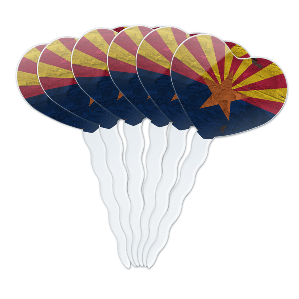 Rustic Arizona State Flag Distressed USA Heart Love Cupcake Picks ...