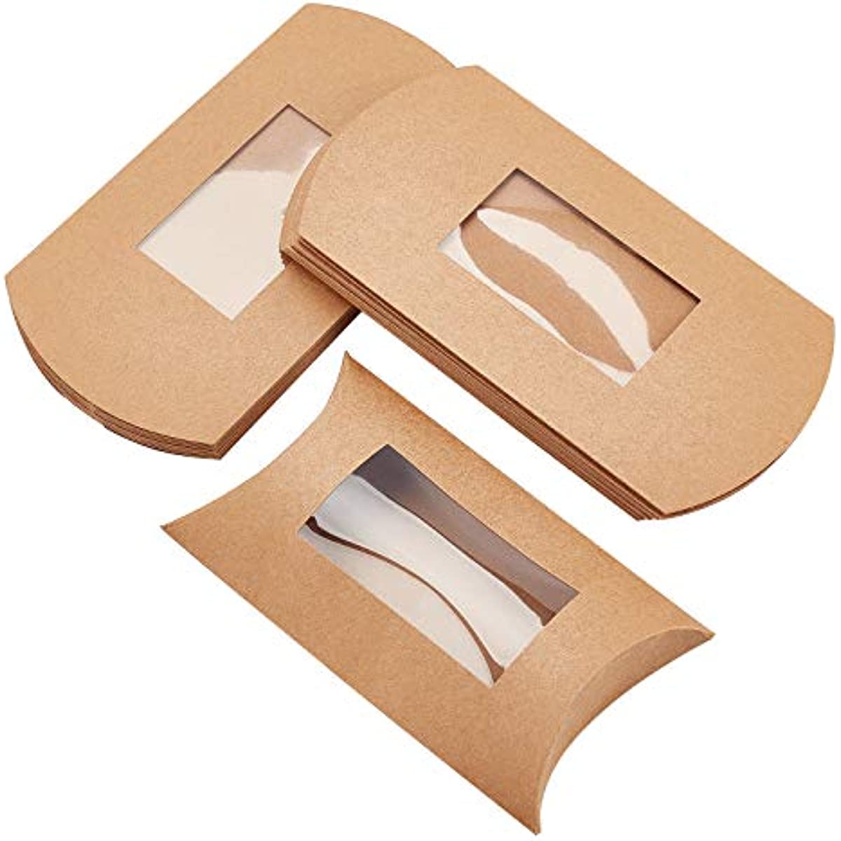 20pcs 6.8x3.9x1.5 Inches Brown Kraft Pillow Boxes Paper Window Box for ...
